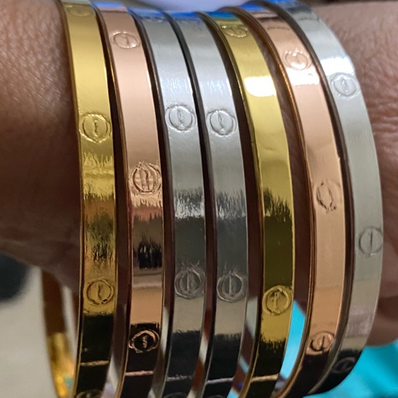 Accessories | 7 Bracelets Set Gold Plated Tricolor Fake Cartier | Poshmark